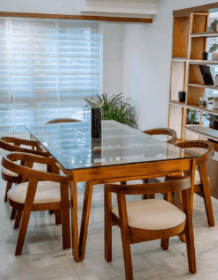 Wooden Dining Table Designs with Glass Top in India