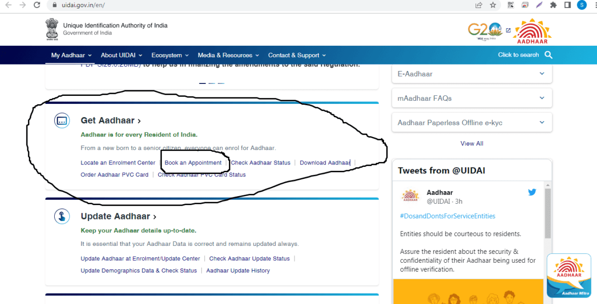Process to book appointment for Aadhaar Sewa Kendra online