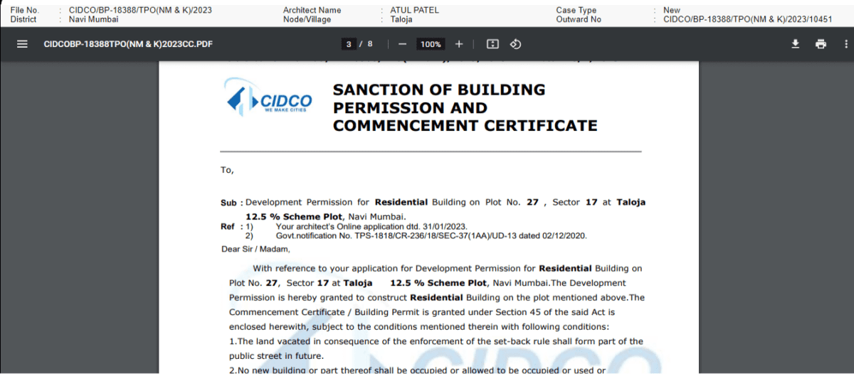 Steps to check Cidco-issued commencement certificate online