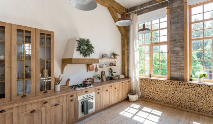Kitchen design with windows